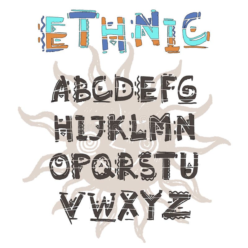 Vector Ethnic Alphabet. Hand Drawn Letters Stock Vector - Illustration ...