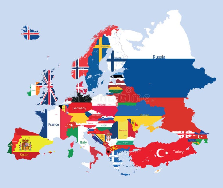 Vector European Map Combined with Flags Stock Vector - Illustration of ...