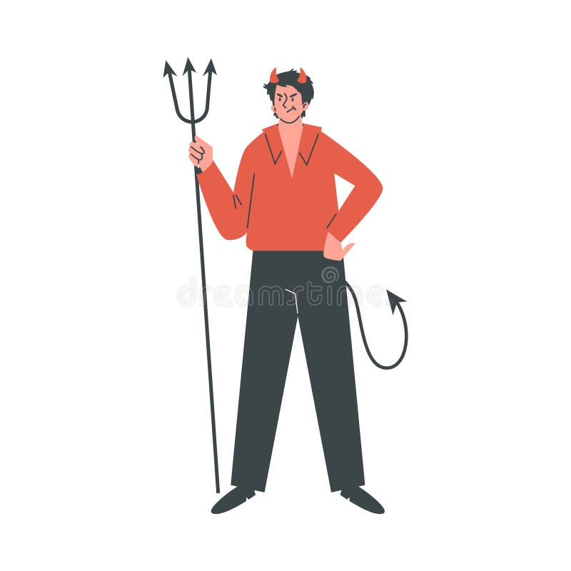 Vector of an Evil Man on a Devil Theme, with Horns and a Trident. Stock ...