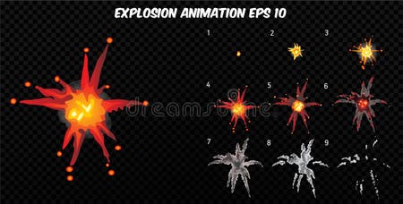 Vector Explode. Explode Effect Animation with Smoke. Cartoon Explosion ...