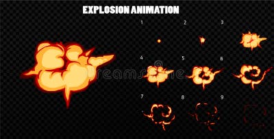 Vector Explode. Explode Effect Animation with Smoke. Cartoon Explosion ...