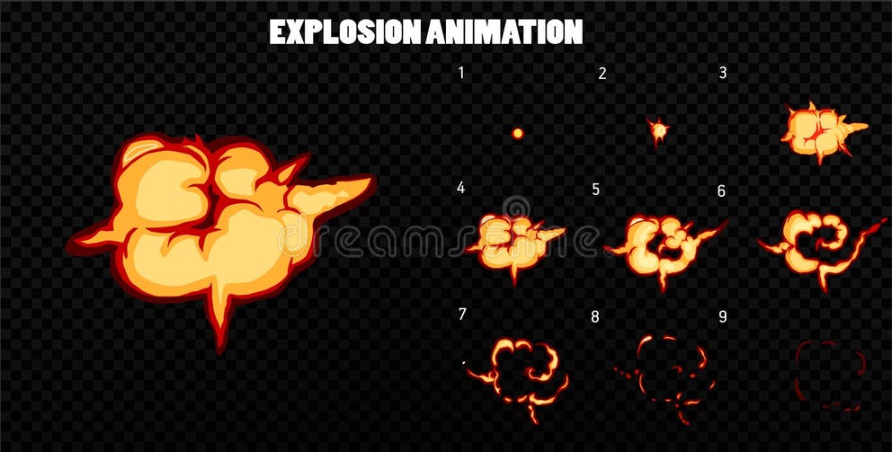 Vector Explode. Explode Effect Animation with Smoke. Cartoon Explosion ...