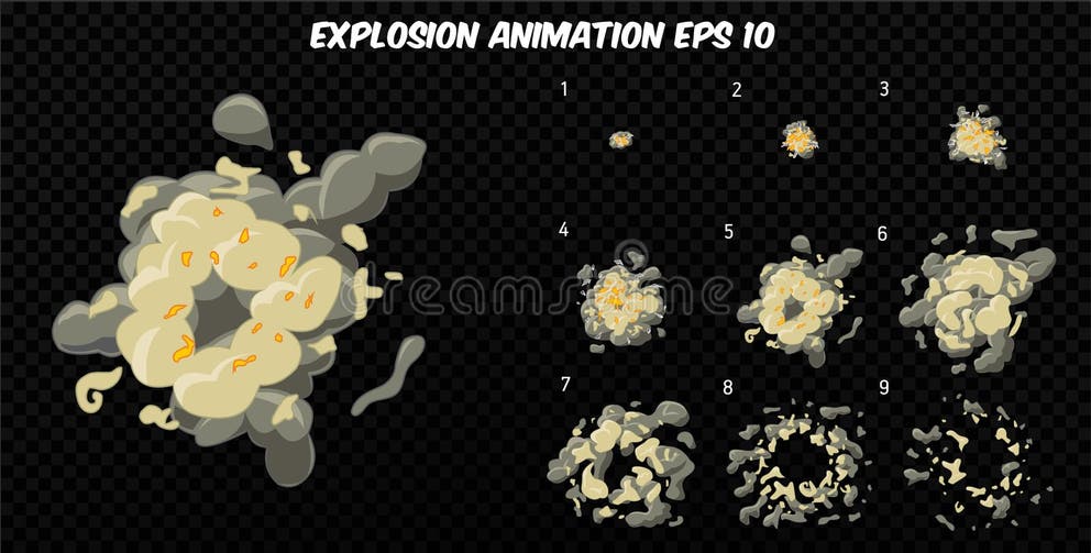 Vector Explode. Explode Effect Animation with Smoke. Cartoon Explosion ...