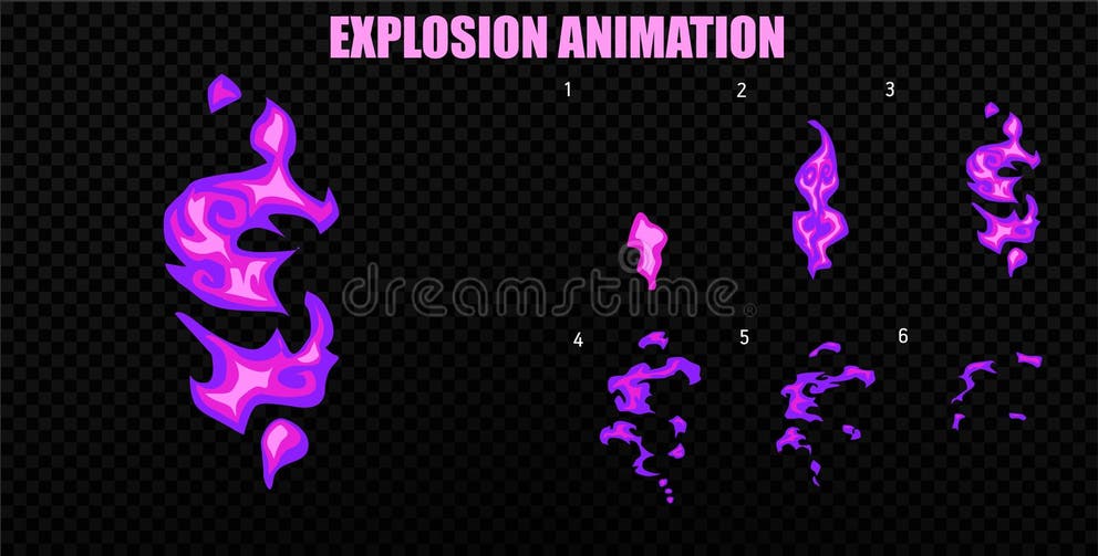 Vector Explode. Explode Effect Animation with Smoke. Cartoon Explosion Frames. Sprite Sheet of ...