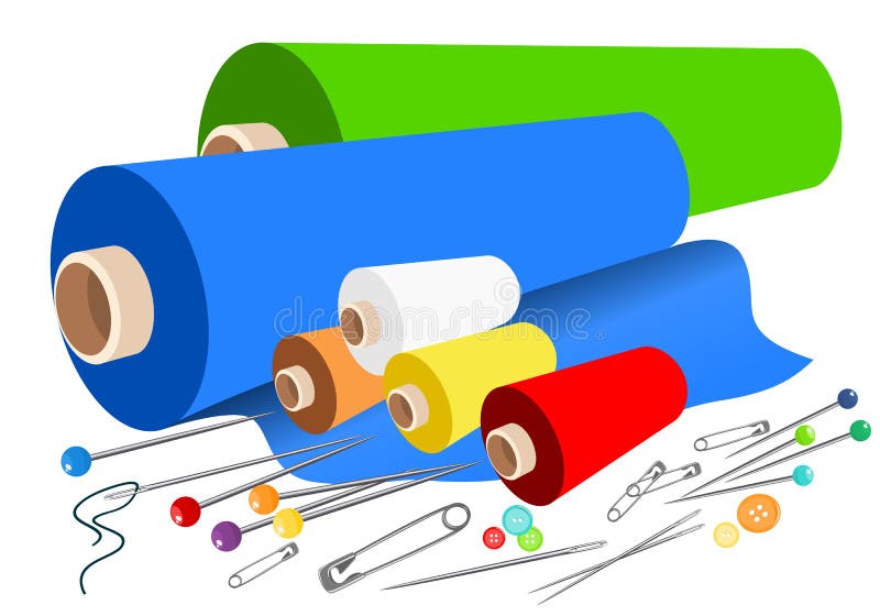 Vector Fabric Sewing Accessories Stock Vector - Illustration of fabric ...