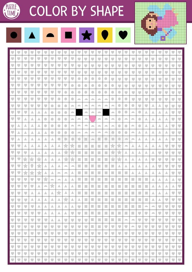 Vector Fairyland Color by Shape Activity with Square Pixel Grid. Magic ...