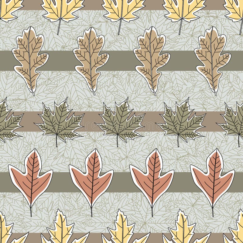 Vector Fall Autumn Leaves in Orange Gold Green Brown on Stripes ...