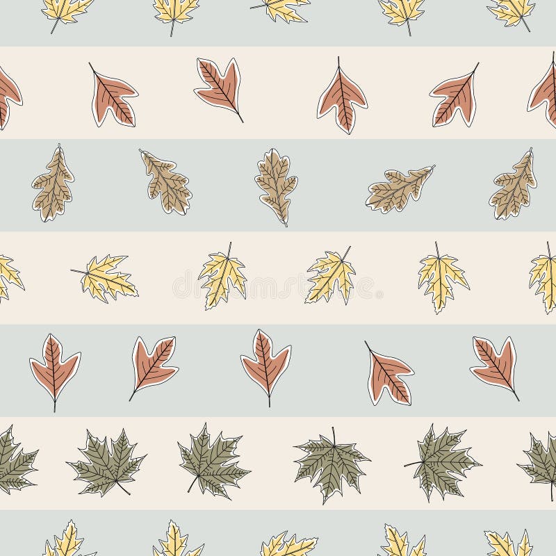 Vector Fall Autumn Leaves in Orange Gold Green Brown on Stripes ...