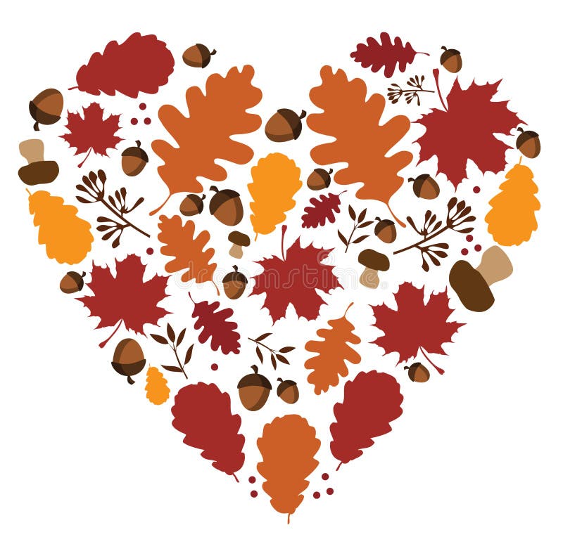 Vector Fall Heart with Leaves, Acorns, Mushrooms. Stock Vector ...