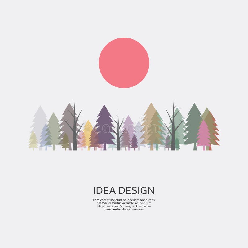 Vector Fall Landscape. Three and Sun Design Stock Vector - Illustration ...