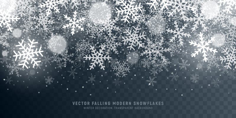 Vector Falling Modern Snowflakes and Lights Overlay on Transparent ...