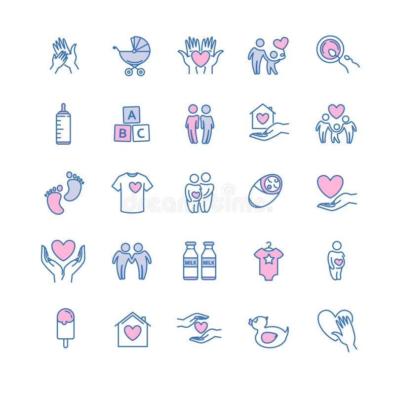 Vector Family and Children Thin Line Icons Set Stock Vector ...