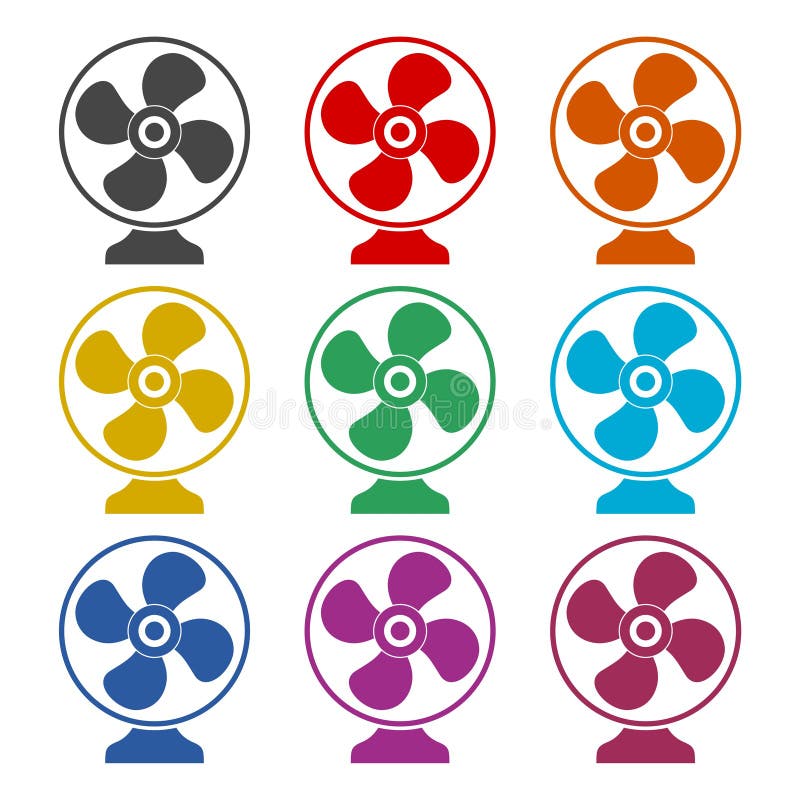 Vector Fan Icon, Air Conditioning Button, Color Icons Set Stock Vector ...