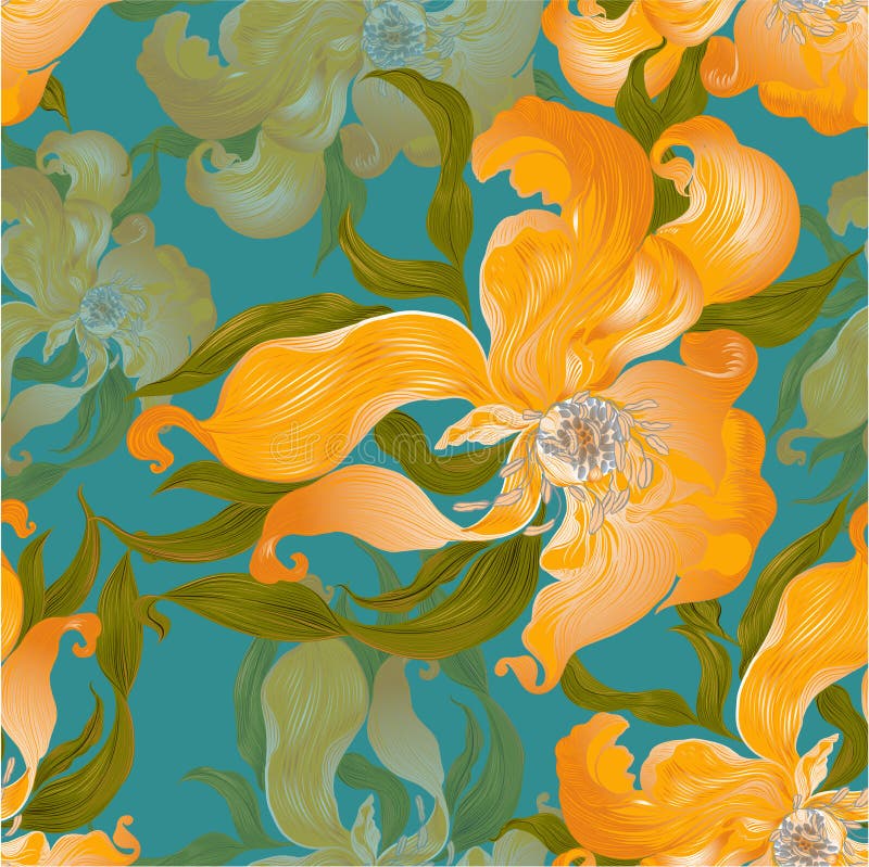Seamless Patterns Vector. Fantasy Flowers - Decorative Composition ...