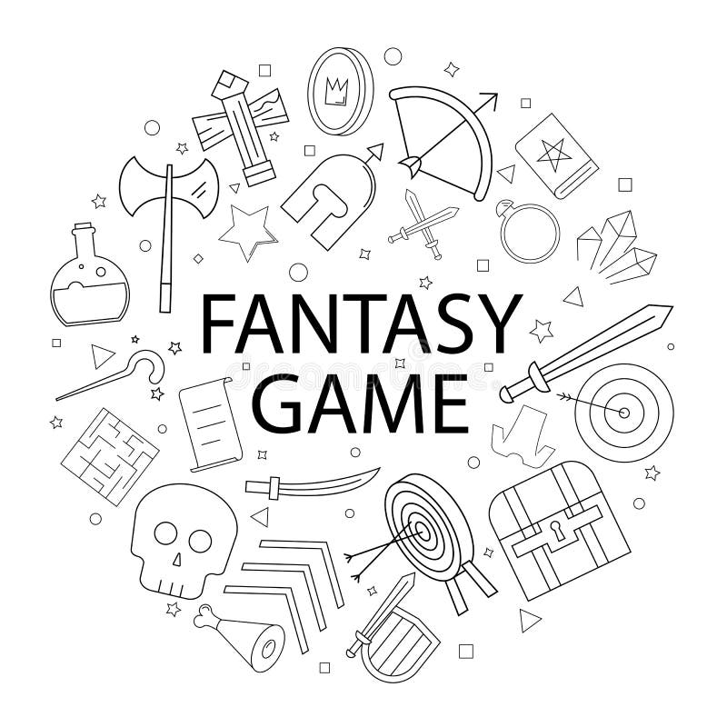 Fantasy Game from Line Icon with Word. Linear Vector Pattern Stock ...