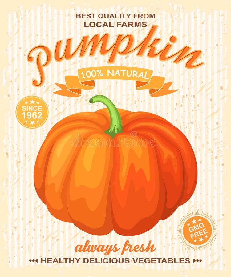 Vector Farm Poster with Pumpkin Stock Vector - Illustration of healthy ...