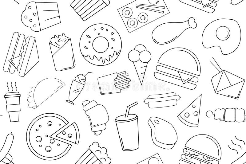 Vector Fast Food Pattern. Fast Food Seamless Background Stock Vector ... Vector Fast Food Pattern. Fast Food Seamless Background Stock Vector ...