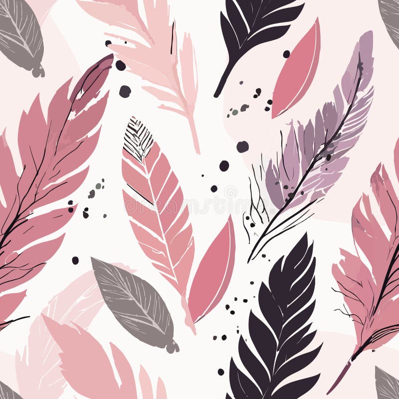 Vector Feather Seamless Pattern in Dusty Pink Tones Stock Vector ...