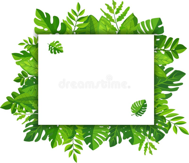Vector Features a Vibrant Green Leaves Frame Surrounding a Blank White ...