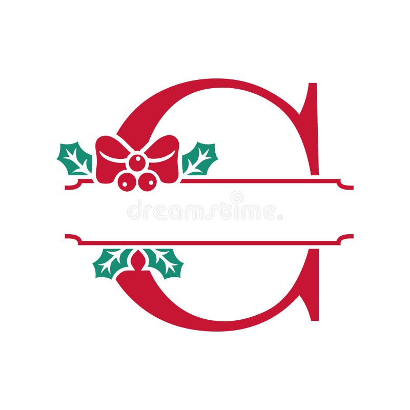 Vector Festive, Decorative Split Letter C Monogram with Christmas ...