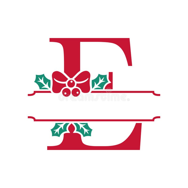 Vector Festive, Decorative Split Letter E Monogram with Christmas ...