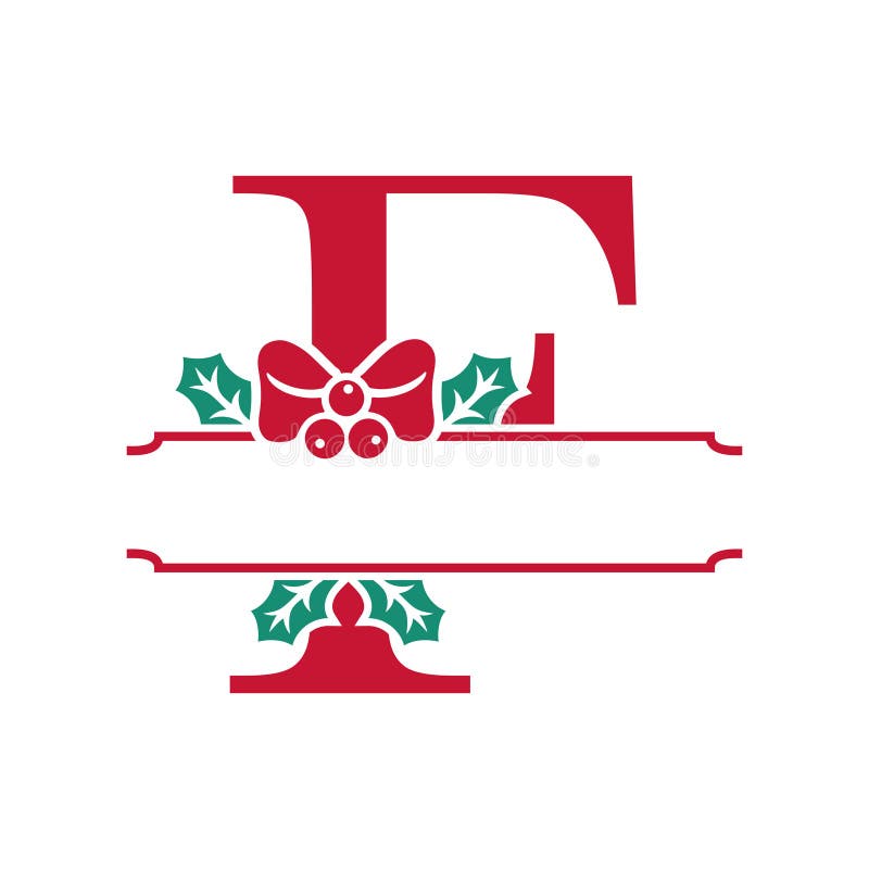Vector Festive, Decorative Split Letter F Monogram with Christmas ...