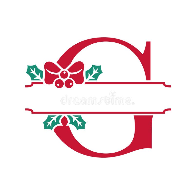 Vector Festive, Decorative Split Letter G Monogram with Christmas ...
