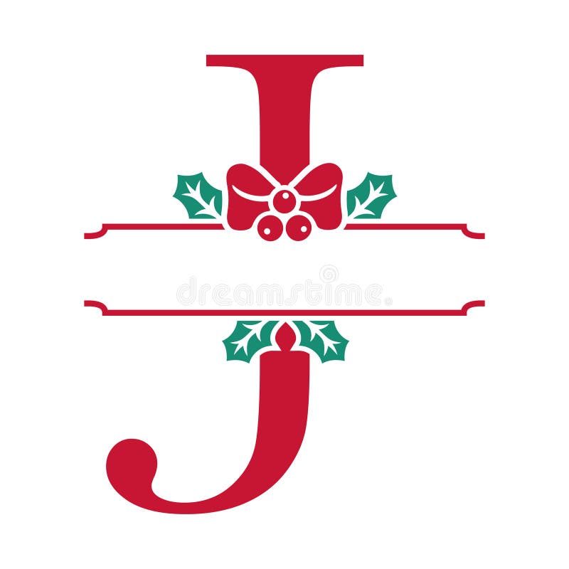 Vector Festive, Decorative Split Letter J Monogram with Christmas ...