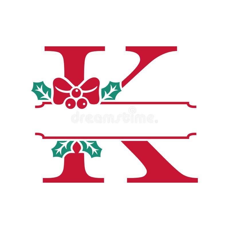 Vector Festive, Decorative Split Letter K Monogram with Christmas Elements, Perfect for ...
