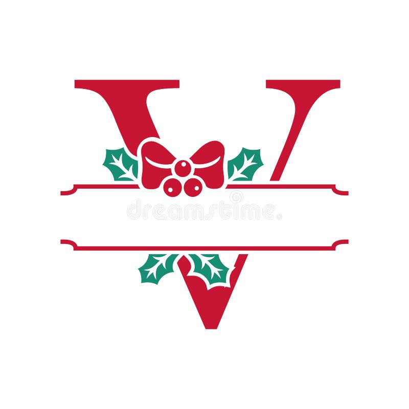 Vector Festive, Decorative Split Letter V Monogram with Christmas ...
