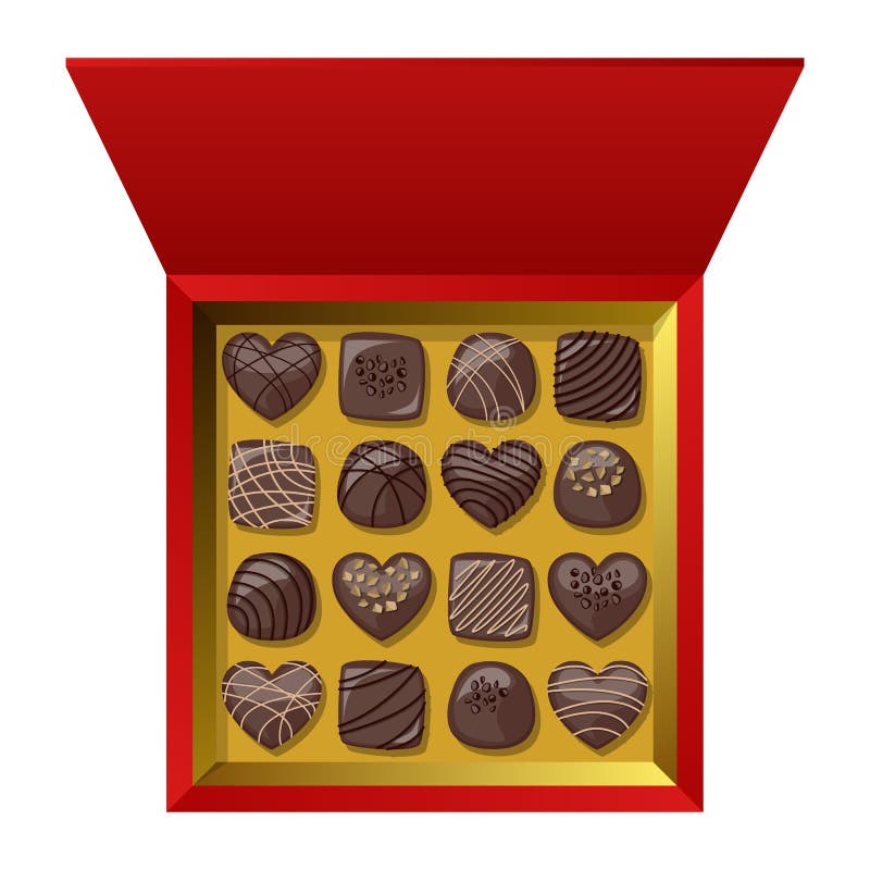 Vector Festive Top View Red Gift Open Square Box with Chocolate Candies ...