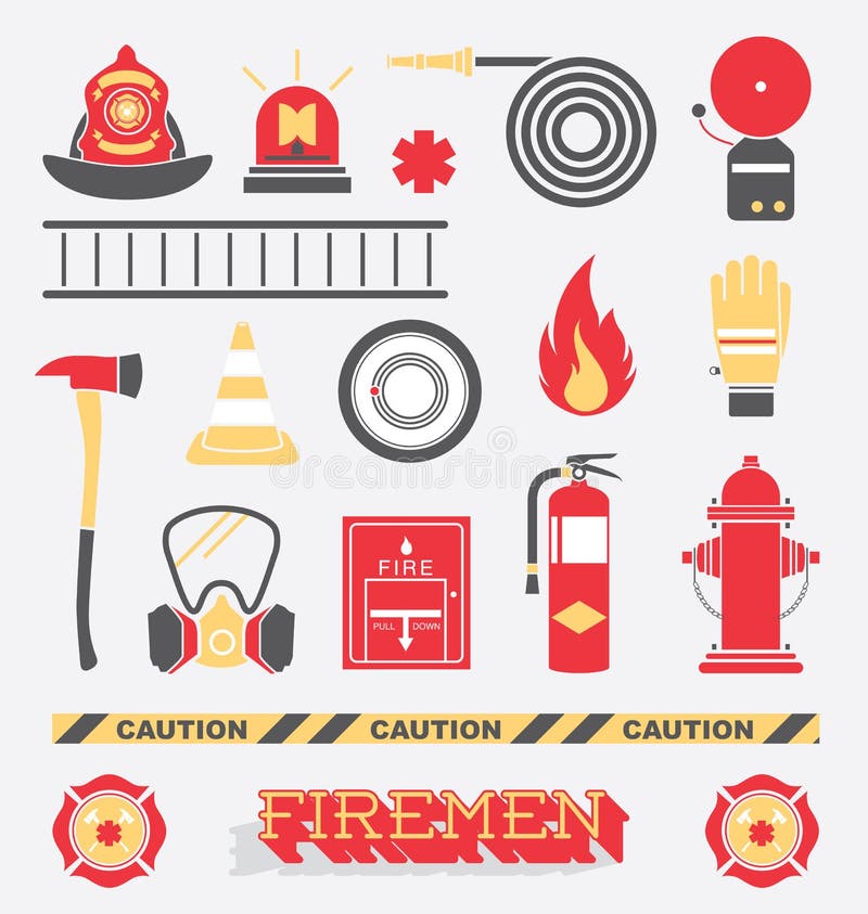 Vector Fijado: Bombero Flat Icons Y Símbolos Ilustración del Vector ...