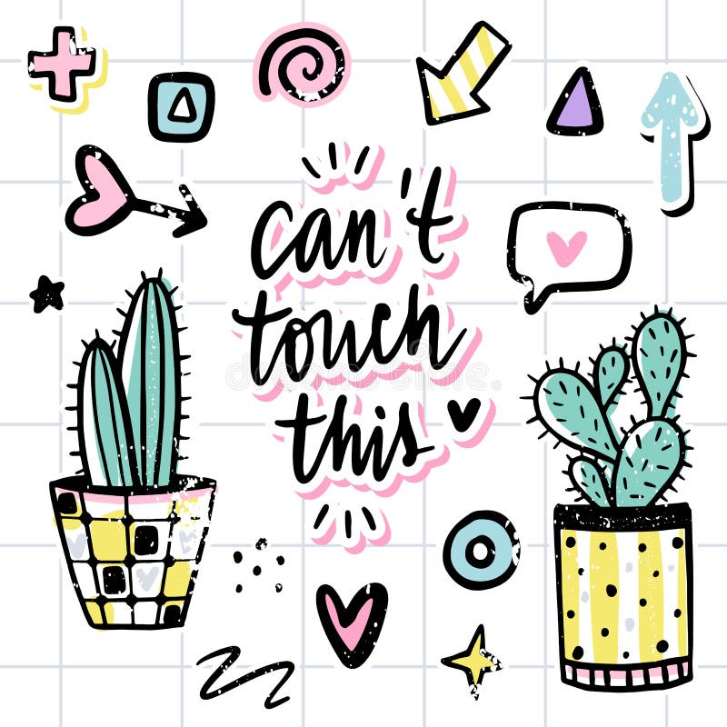 Vector Fijado Con Los Cactus, Frases Positivas, Elementos Ilustración ...
