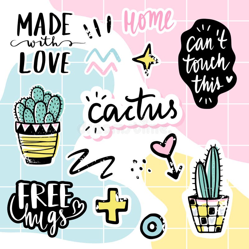 Vector Fijado Con Los Cactus, Frases Positivas, Elementos Cactus Lindo ...
