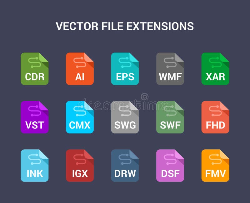 Vector File Extensions. Flat Colored Vector Icons Stock Vector ...
