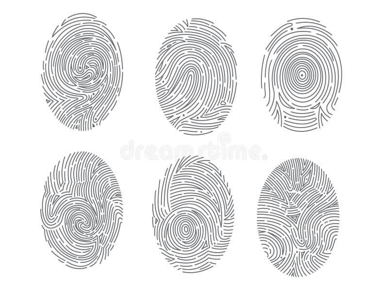 Vector Fingerprint Scan Icons. Hand Drawn Biometric Fingerprints Set ...
