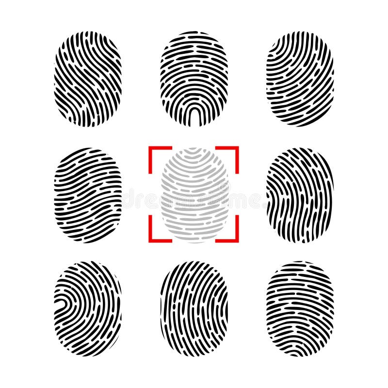 Vector Fingerprint Set. Finger Print of Human. Security Crime Sign Icon ...