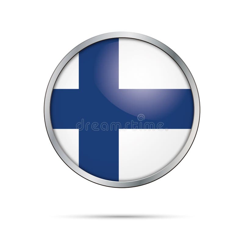 Vector Finnish Flag Button. Finland Flag in Glass Button Style. Stock ...