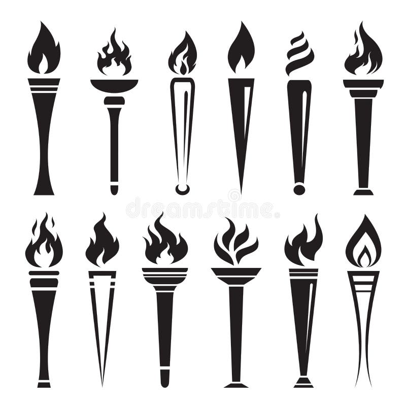 Vector of Fire Torch Victory Champion on White Background. Flame Stock ...