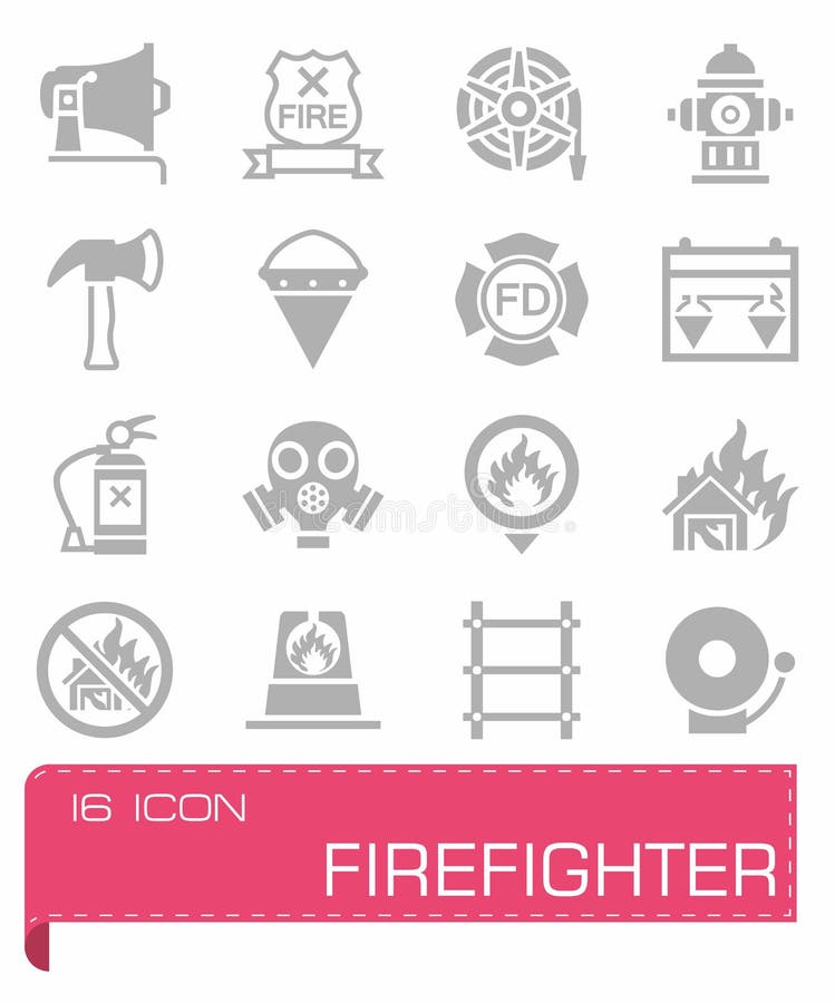 Vector Set Firefighter Fire Safety Flat Icons and Symbols. Stock Vector ...