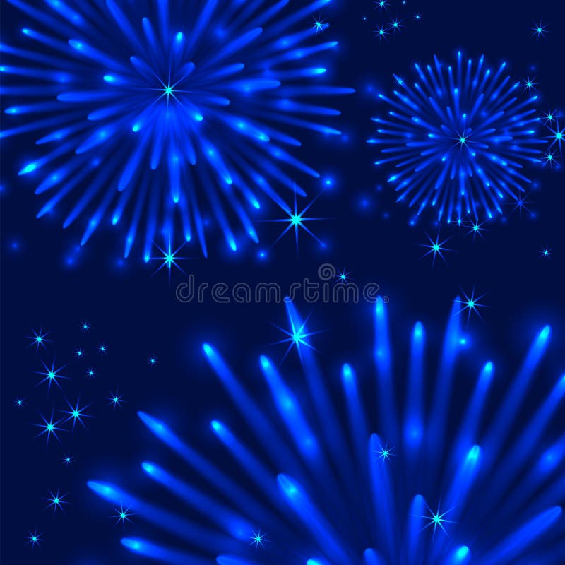 Vector Fireworks on Blue Background Stock Vector - Illustration of fire ...