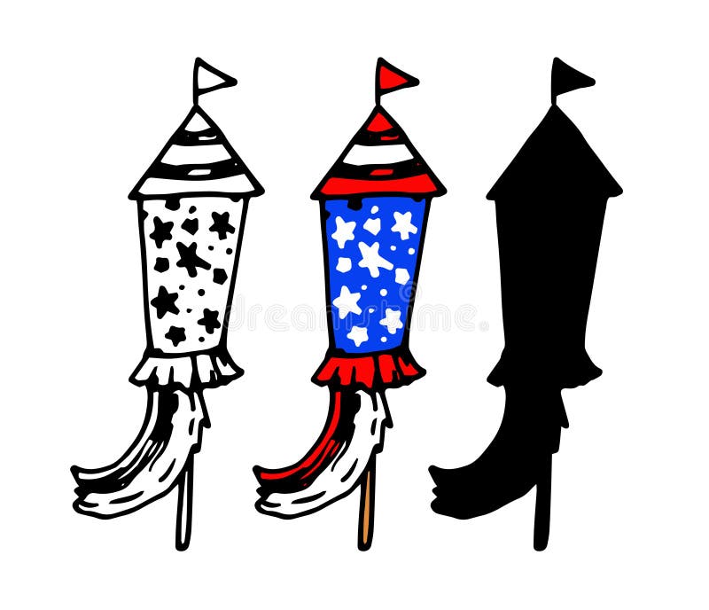 Vector Fireworks in the Shape of a Rocket with a Flag and Ribbons with ...