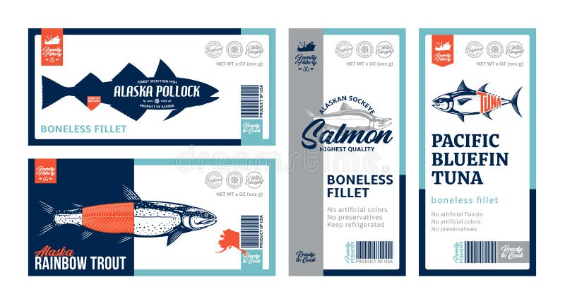 Vector Fish Round Labels and Design Elements Stock Vector ...
