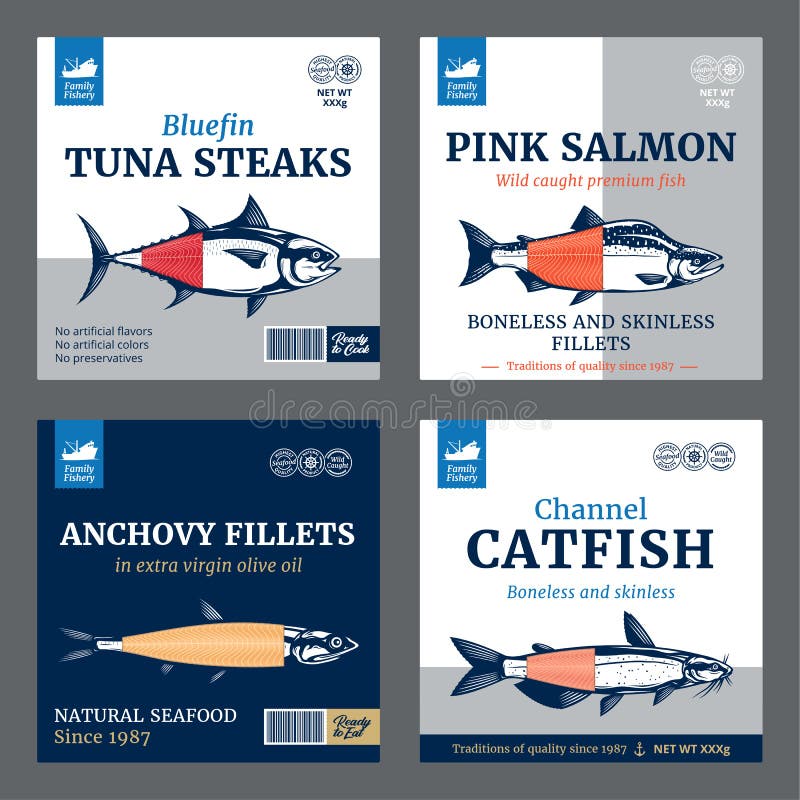 Fish Labels Set. Abstract Vector Packaging Design Layouts Collection ...
