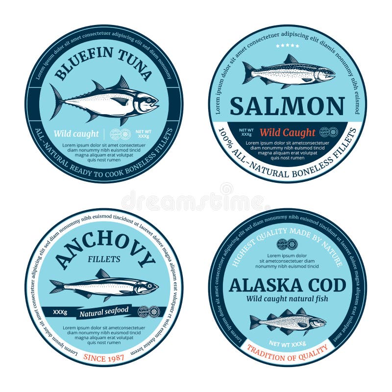 Vector Fish Round Labels and Design Elements Stock Vector ...