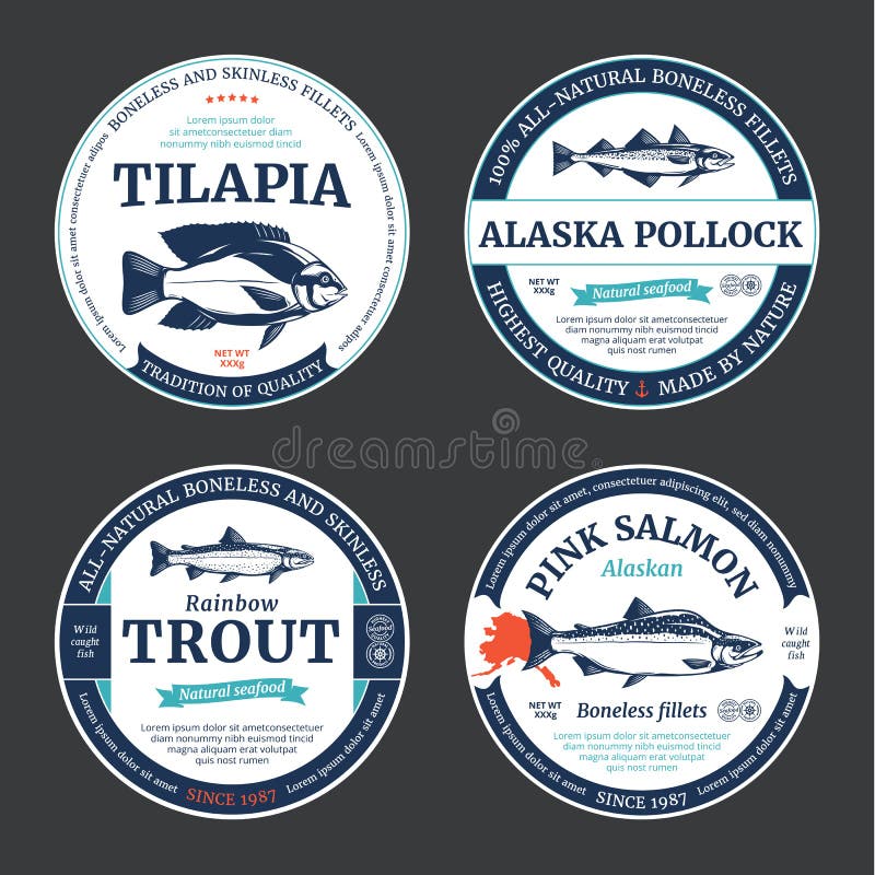 Vector Fish Round Labels and Design Elements Stock Vector ...