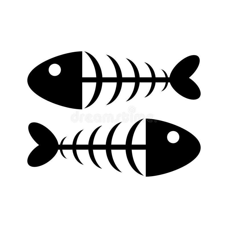 Vector Fish Skeleton, Fishbone Flat Icon. Black Simple Vector Icon ...