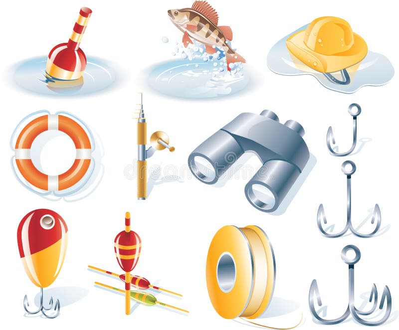 Vector fishing icon set stock vector. Illustration of elements - 8687771