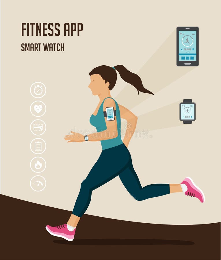 Vector Fitness Icons for Tracker and Running People. Infographics ...