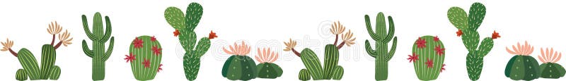 Vector Five Cacti Seamless Border Stock Vector - Illustration of ...